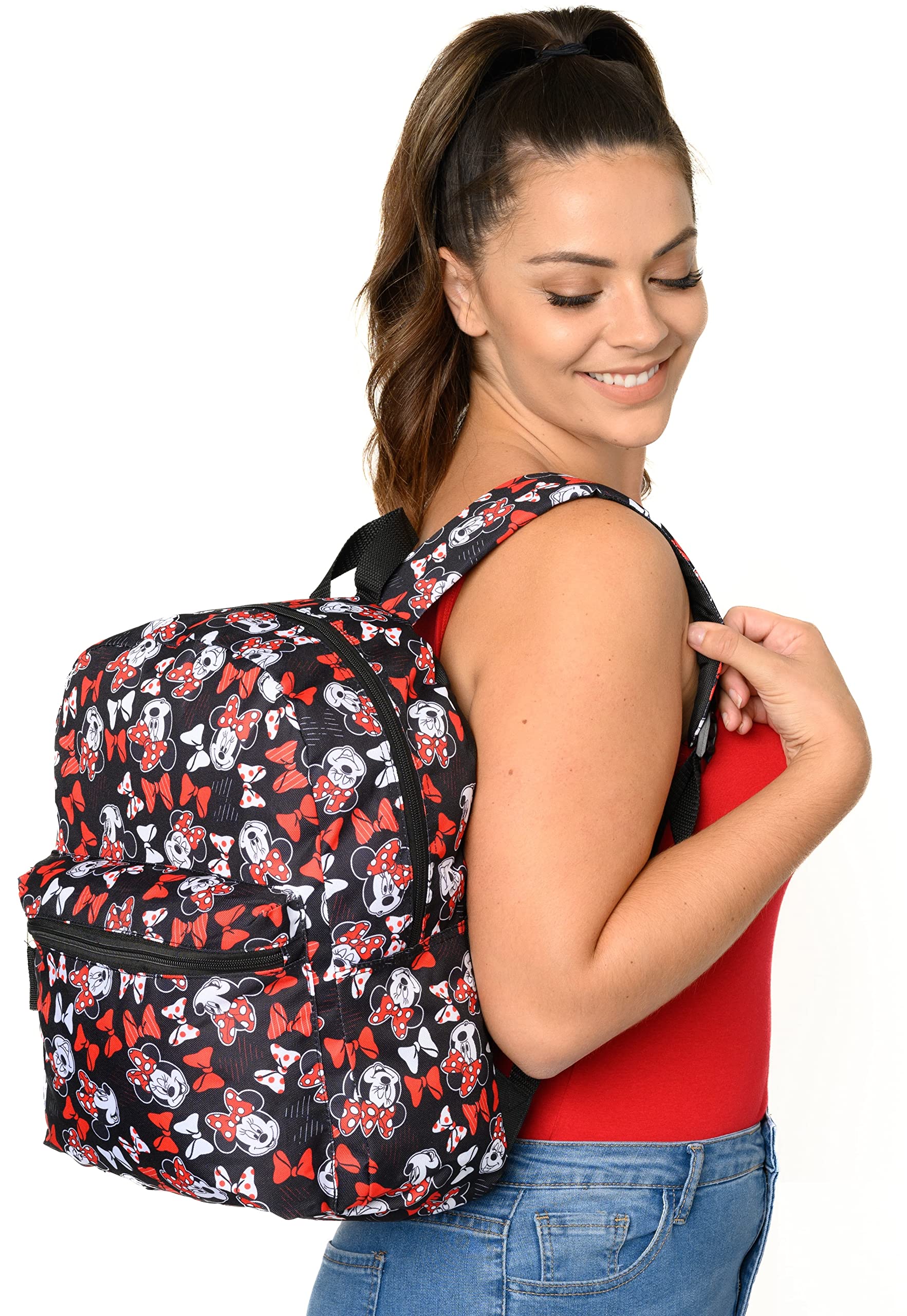Disney Minnie Mouse 16" Backpack Front Pocket All Over Print School Bag