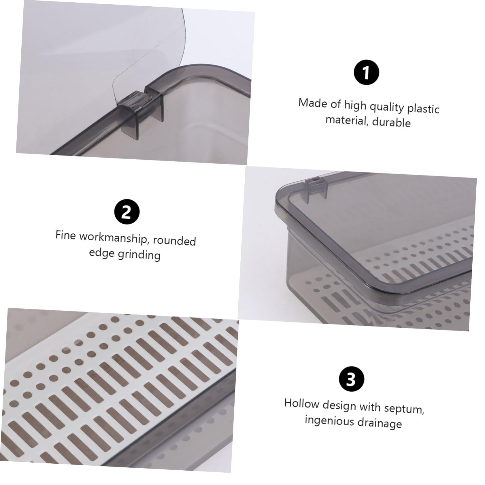 DOITOOL Flatware Tray with Lid and Drainer- Black Transparent Plastic Silverware Holder-- proof Silverware Tray for Drawer for Home Kitchen Accessories