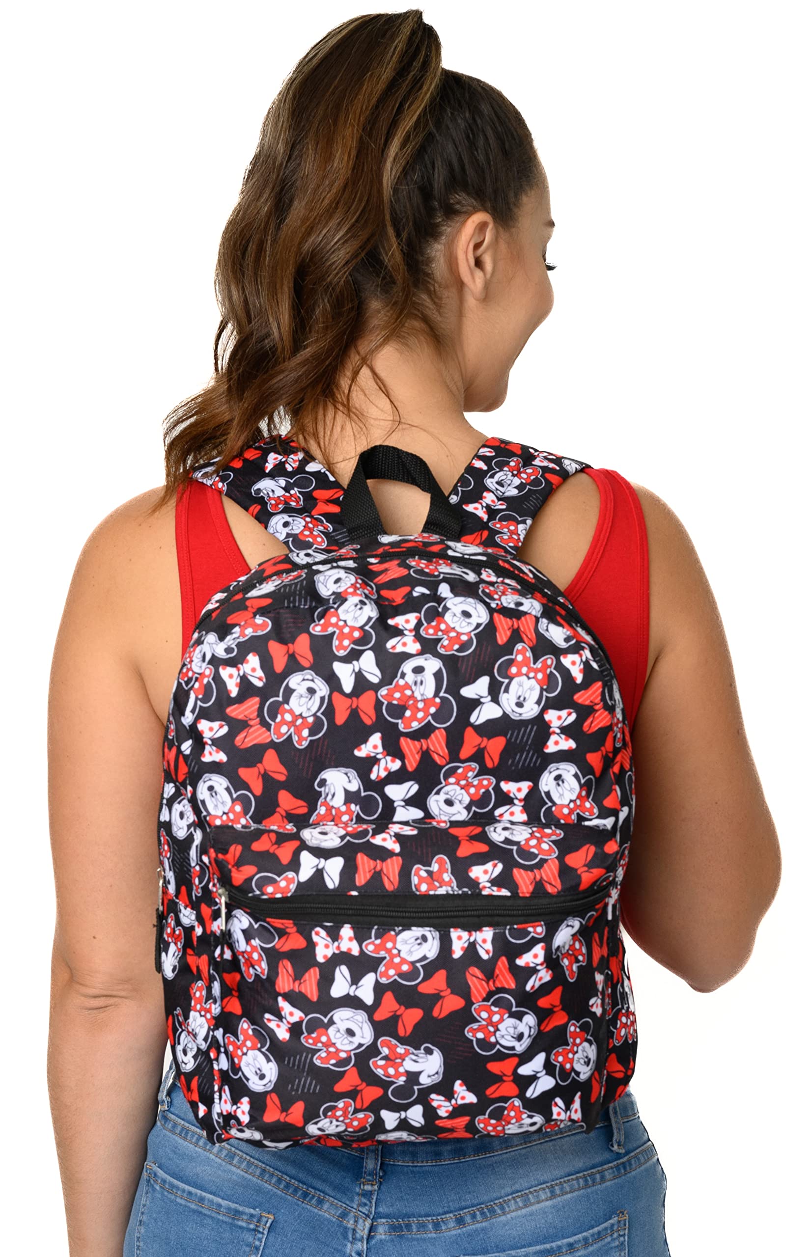 Disney Minnie Mouse 16" Backpack Front Pocket All Over Print School Bag