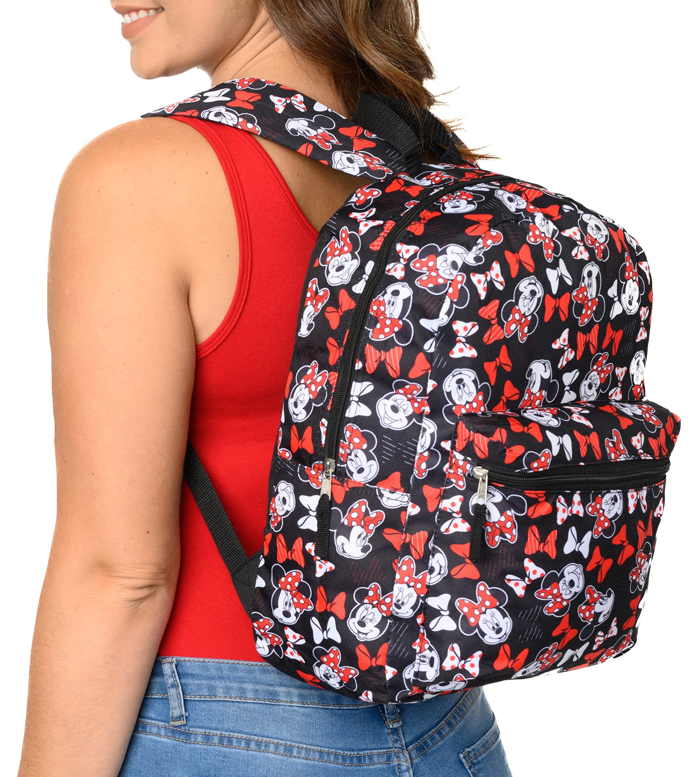 Disney Minnie Mouse 16" Backpack Front Pocket All Over Print School Bag