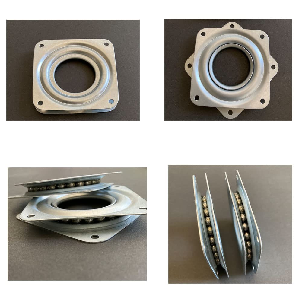 4pcs 3 Inch Square Lazy Susan Turntable Bearing Plate with 150 Pound Capacity Galvanized Steel Rotating Bearing Plate Swivel Plate