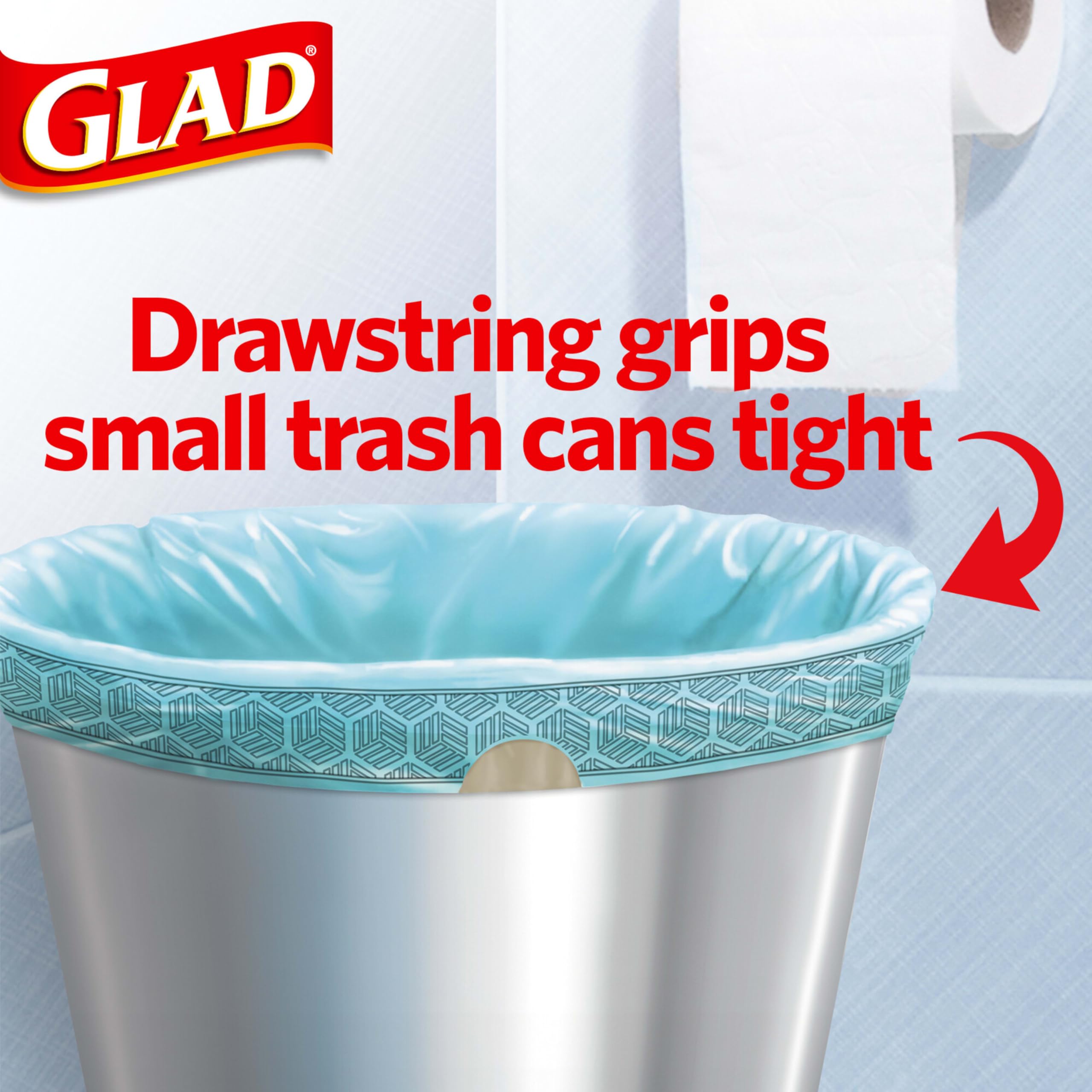 GLAD Small Drawstring Trash Bags, 4 Gallon Green Trash Bags for Small Kitchen or Office Trash Can, Beachside Breeze with Febreze Freshness to Eliminate Odors, 80 Count - Packaging May Vary