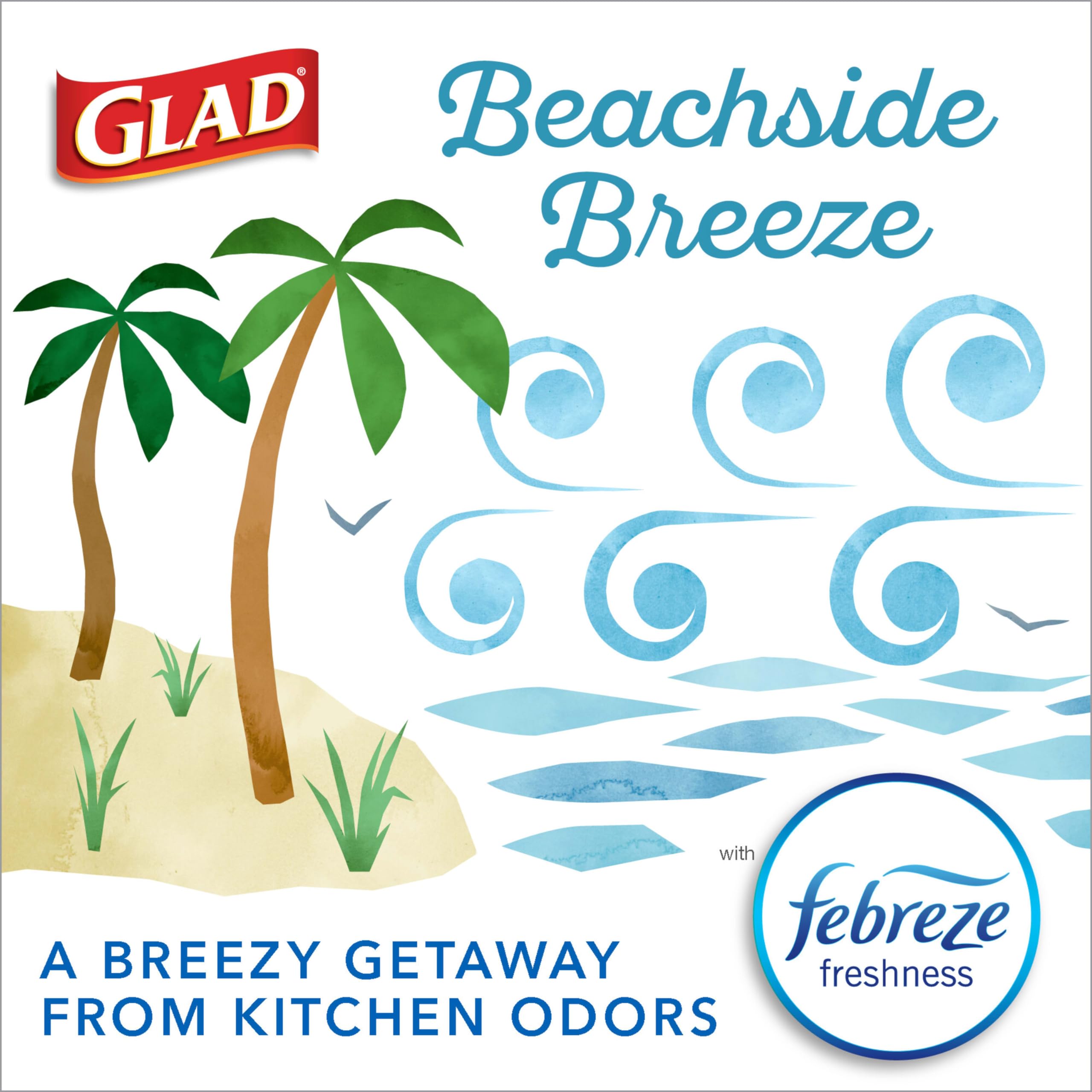 GLAD Small Drawstring Trash Bags, 4 Gallon Green Trash Bags for Small Kitchen or Office Trash Can, Beachside Breeze with Febreze Freshness to Eliminate Odors, 80 Count - Packaging May Vary