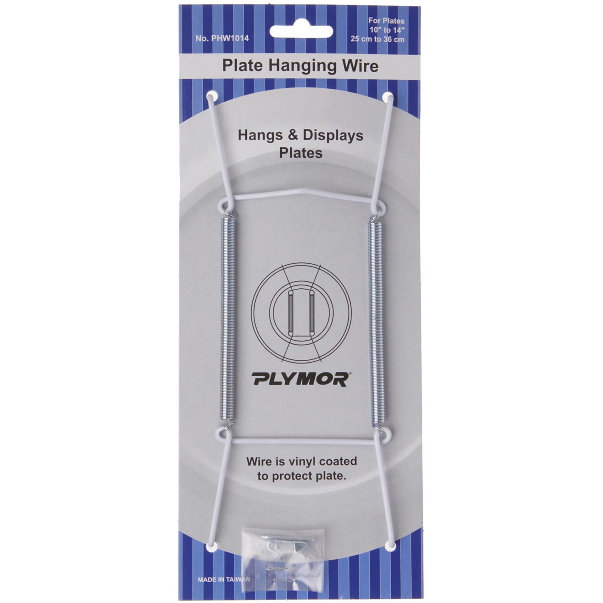 Plymor White Vinyl Finish Wall Mountable Plate Hanger, 8" H x 3" W x 0.5" D (For Plates 10" - 14")
