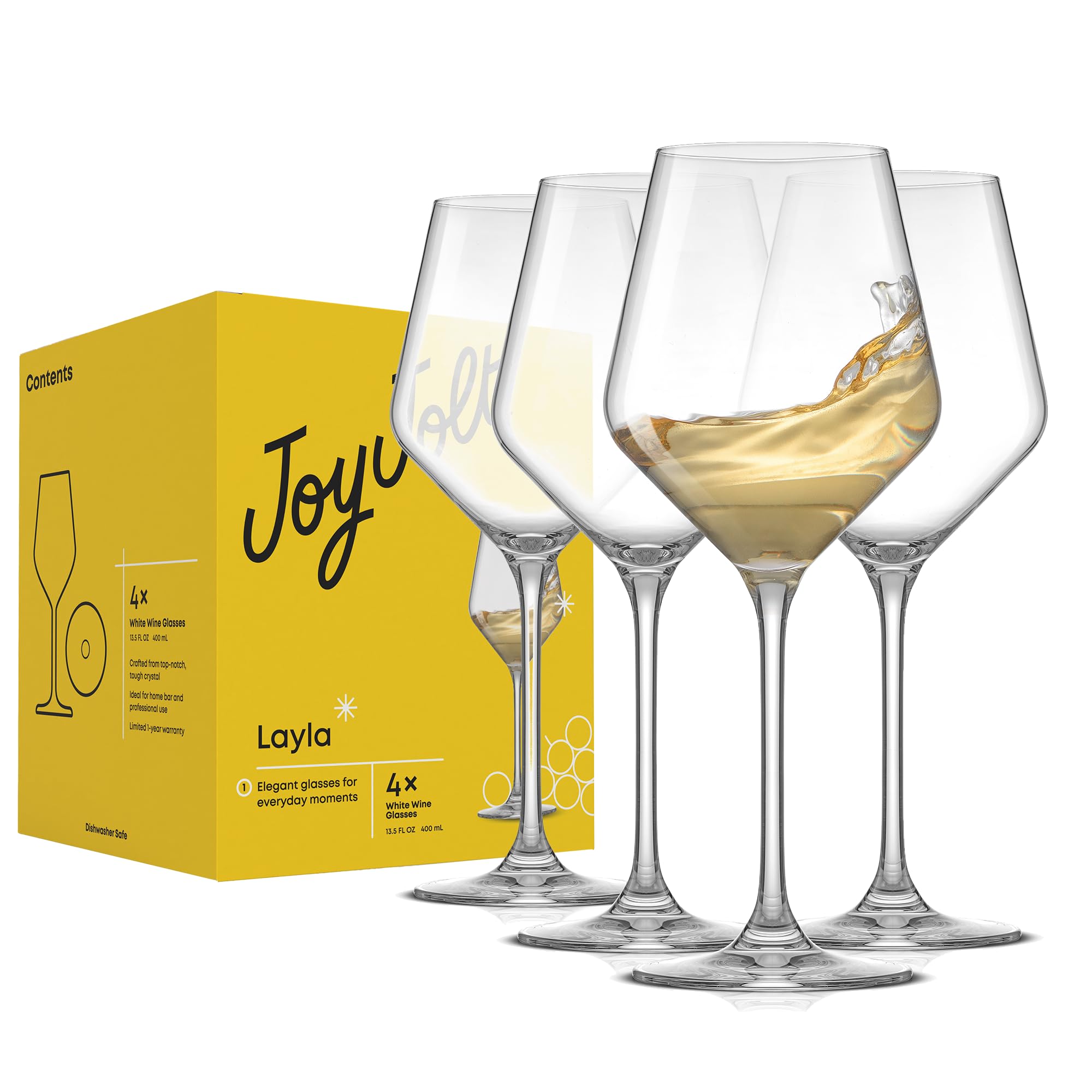 JoyJolt Layla White Wine Glasses, Set of 4 Italian Wine Glasses, 13.5 oz Clear Wine Glasses â Made in Europe