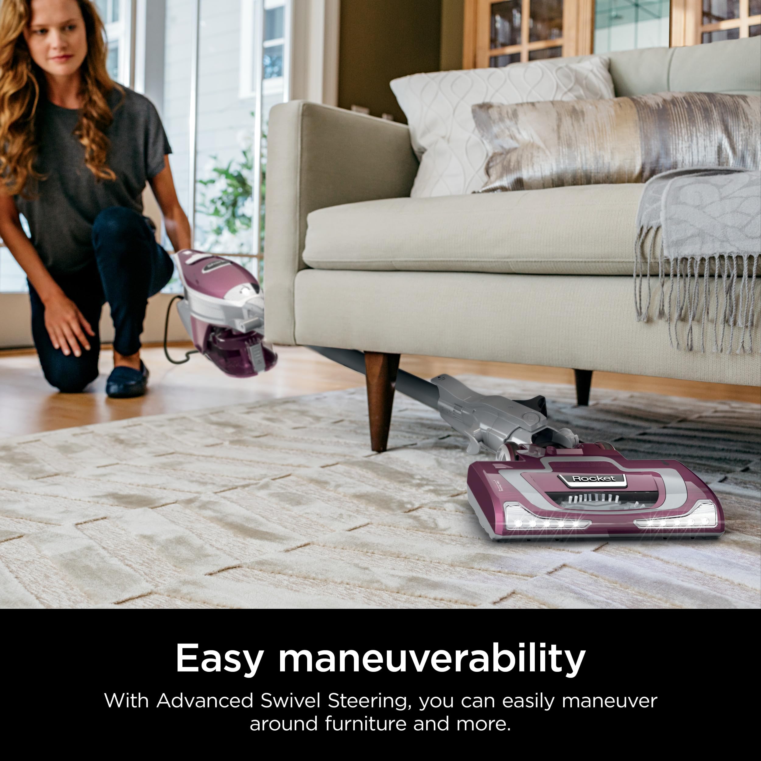 Shark HV322 Rocket Deluxe Pro Corded Stick Vacuum with LED Headlights, XL Dust Cup, Lightweight, Perfect for Pet Hair Pickup, Converts to a Hand Vacuum, with Pet Attachments, Bordeaux/Silver