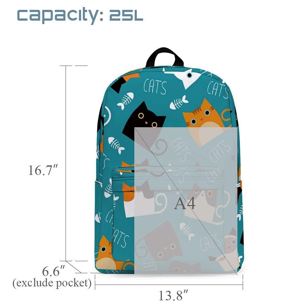 YCGRE Cat School Backpack, Lightweight Cute Kids Backpack Classic Bookbag Cool Daypack for Teen Boys Girls High School Student, 17 Inch