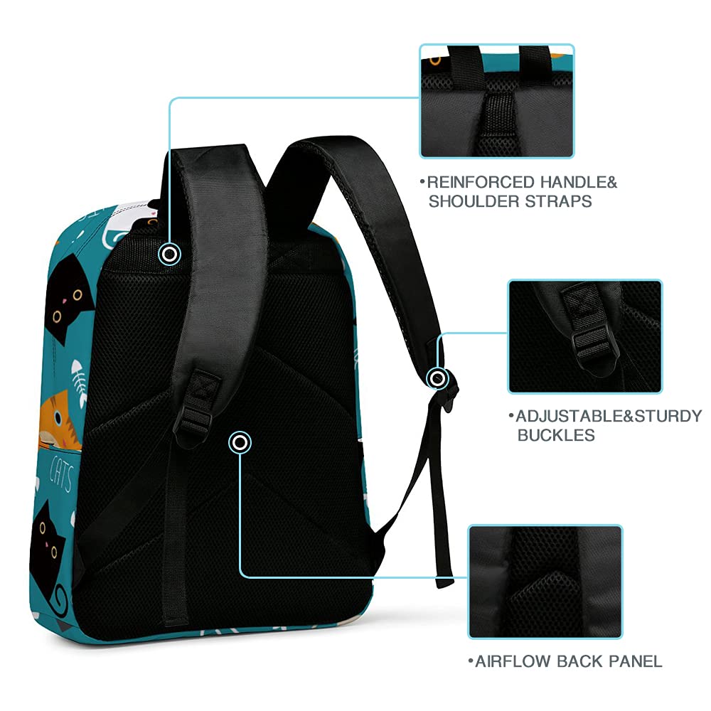 YCGRE Cat School Backpack, Lightweight Cute Kids Backpack Classic Bookbag Cool Daypack for Teen Boys Girls High School Student, 17 Inch