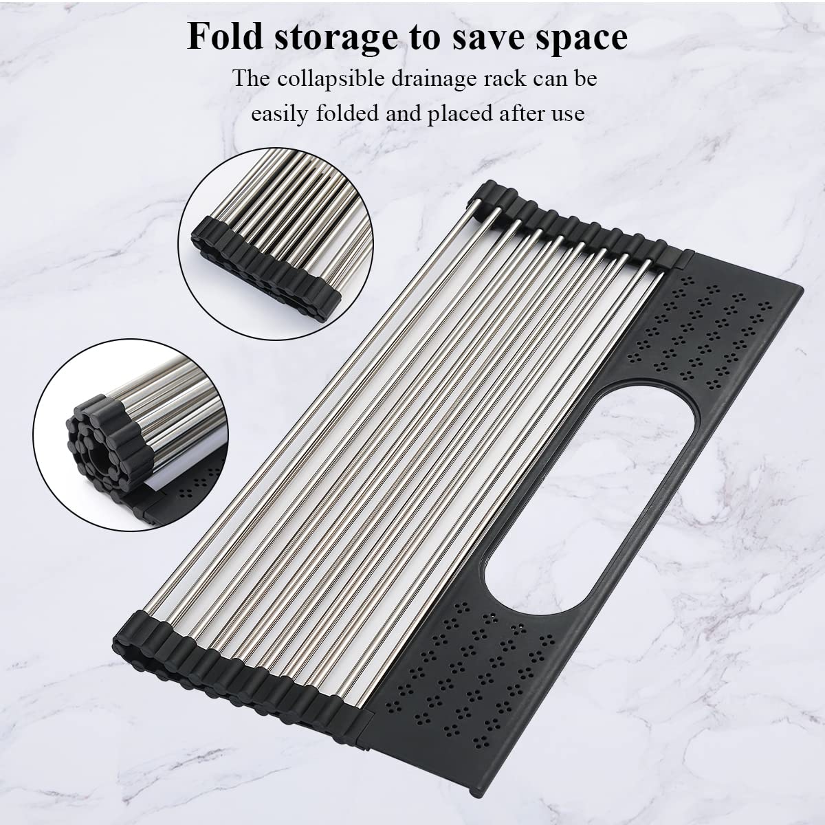 Berglander Gold Dish Drying Rack Over The Sink, L17.5*W 15" Rollable Tianium Golden Plating Stainless Steel Dish Rack with Removable Storage Basket, Perfect for Kitchen Sink