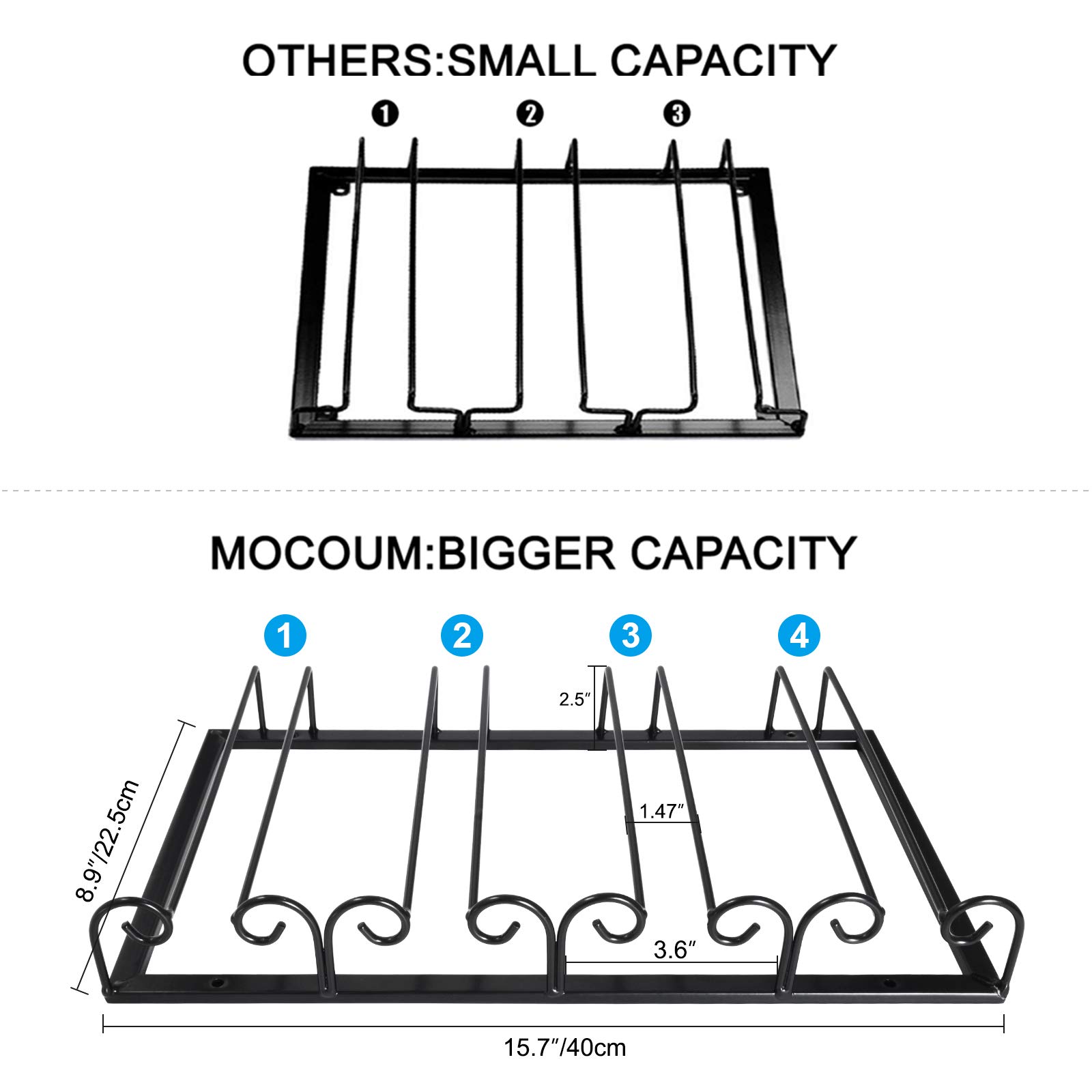 MOCOUM Under Cabinet Wine Glass Rack Stemware Rack, Wine Glasses Hanger Rack Wire Wine Glass Holder Storage Hanger for Cabinet Kitchen Bar (Black, 4 Rows 1 Pack)