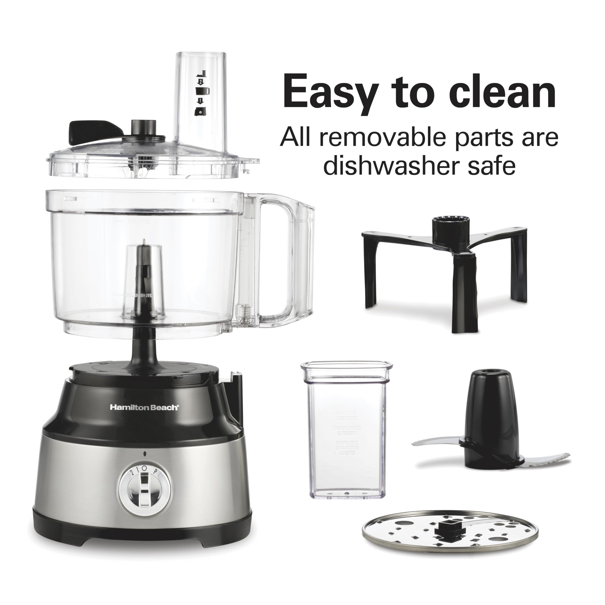 Hamilton Beach Food Processor & Vegetable Chopper for Slicing, Shredding, Mincing, and Puree, 10 Cups - Bowl Scraper, Stainless Steel