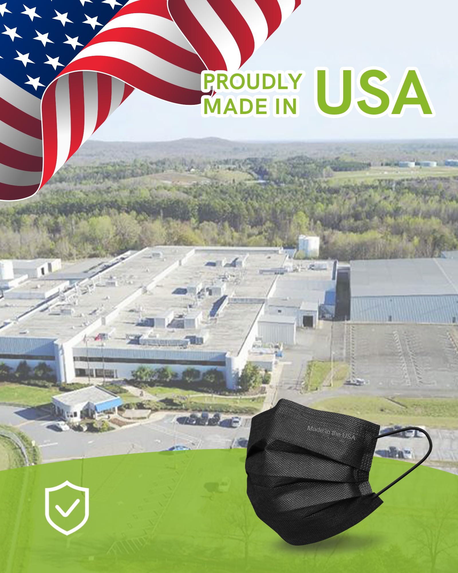 FriCARE Made in USA, 4-ply Black Disposable Face Mask ECOGUARD, ASTM Level 3 Performance Proven in Third Party Independent Labs Studies Pack of 50