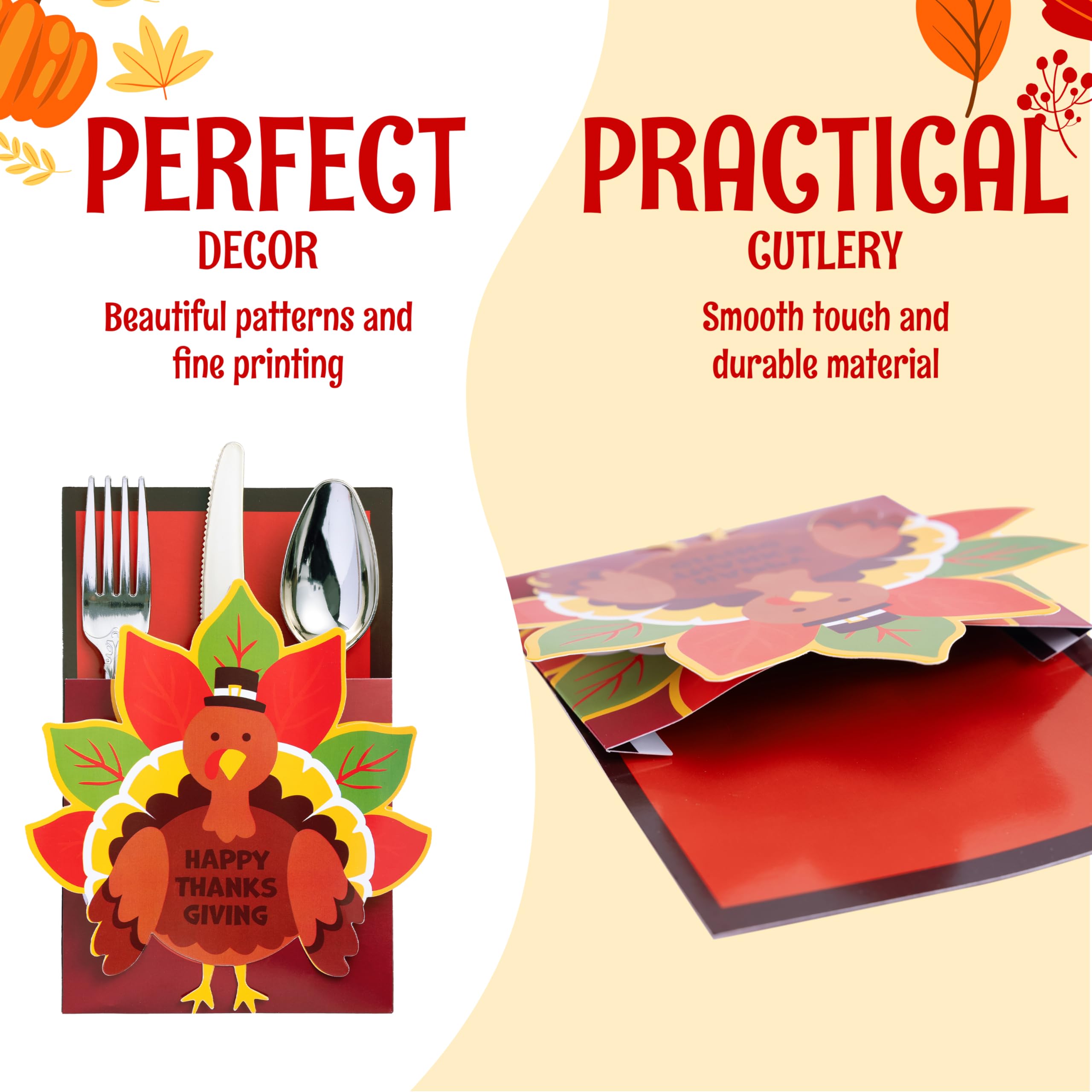 24 Thanksgiving Turkey Cutlery Decorative Utensil Holders for Autumn Fall Party