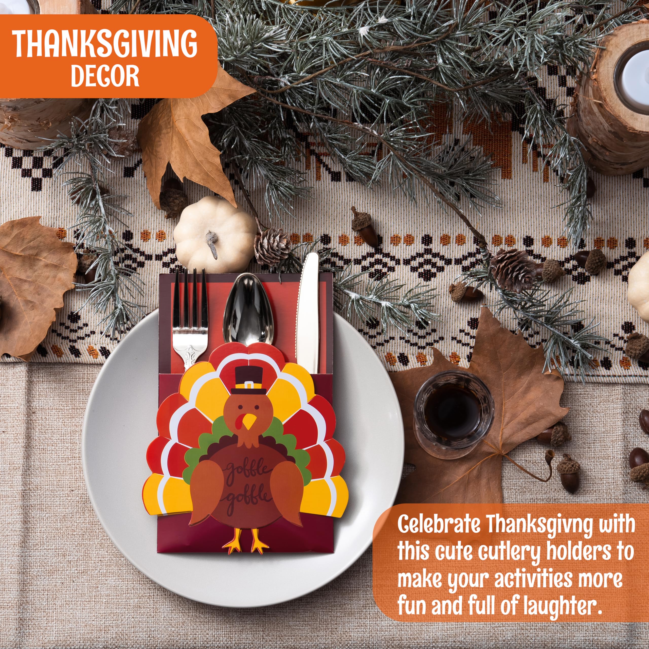 24 Thanksgiving Turkey Cutlery Decorative Utensil Holders for Autumn Fall Party