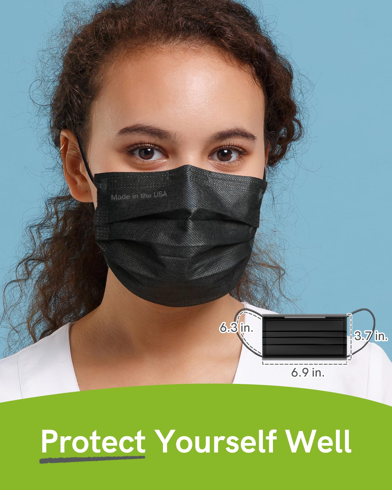 FriCARE Made in USA, 4-ply Black Disposable Face Mask ECOGUARD, ASTM Level 3 Performance Proven in Third Party Independent Labs Studies Pack of 50
