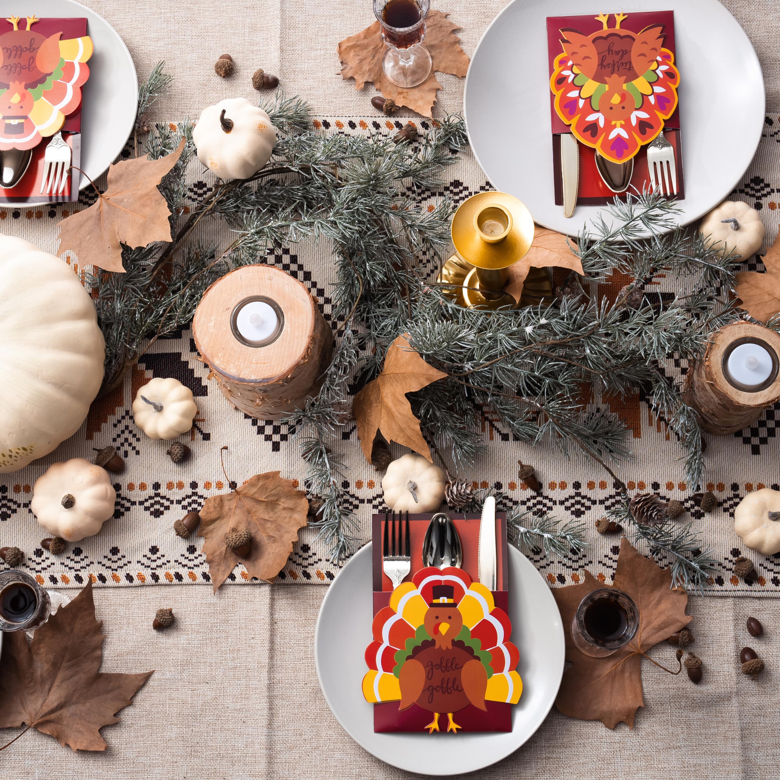 24 Thanksgiving Turkey Cutlery Decorative Utensil Holders for Autumn Fall Party