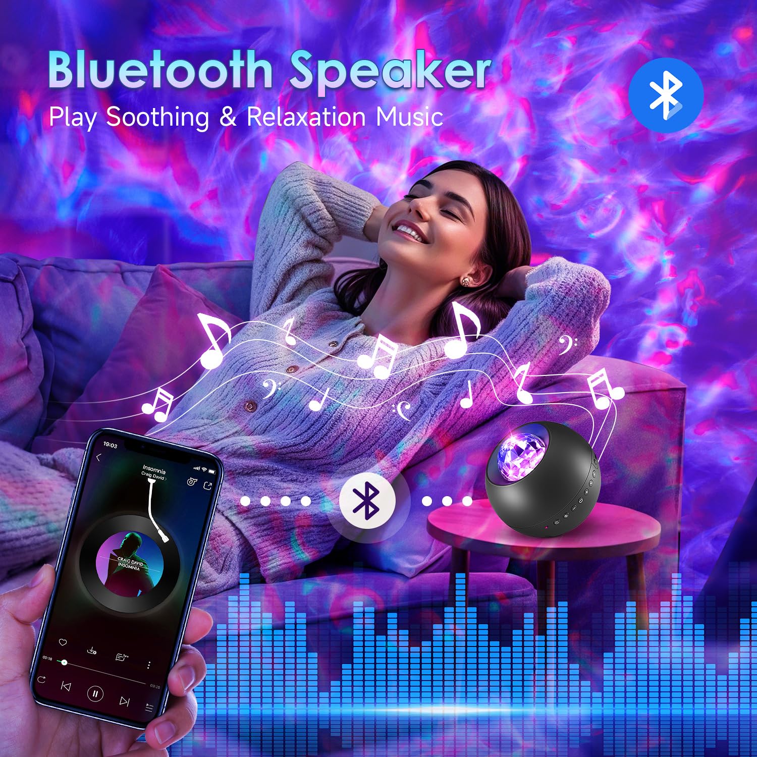 One Fire Galaxy Projector for Bedroom, White Noise Galaxy Light, Remote Timer Star Projector, Bluetooth Music Night Light Projector for Kids Teen Adult Bedroom Decor