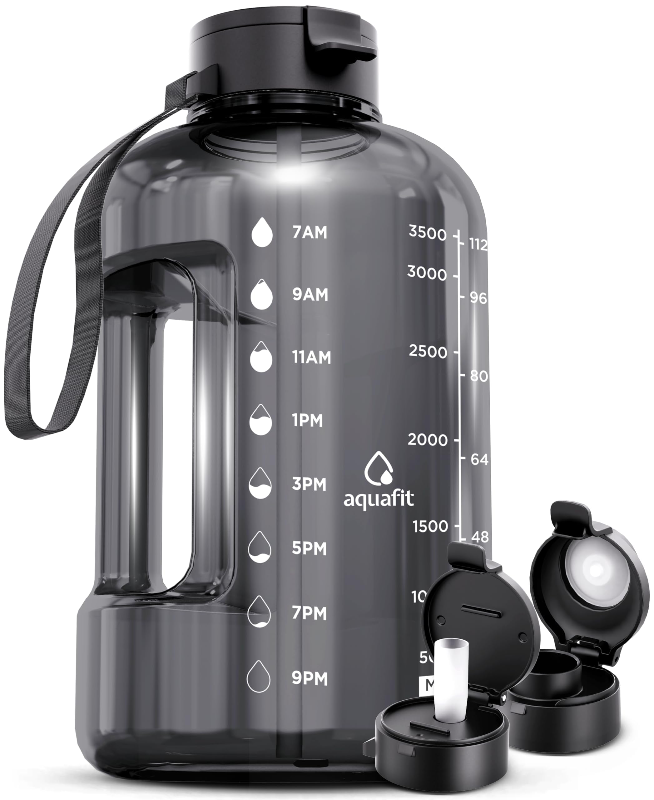 AQUAFIT 1 Gallon Water Bottle With Times To Drink - 128 oz Water Bottle With Straw - Motivational Water Bottle - Large Water Bottle - Sports Water Bottle With Time Marker - Gym Water Jug 1 Gallon