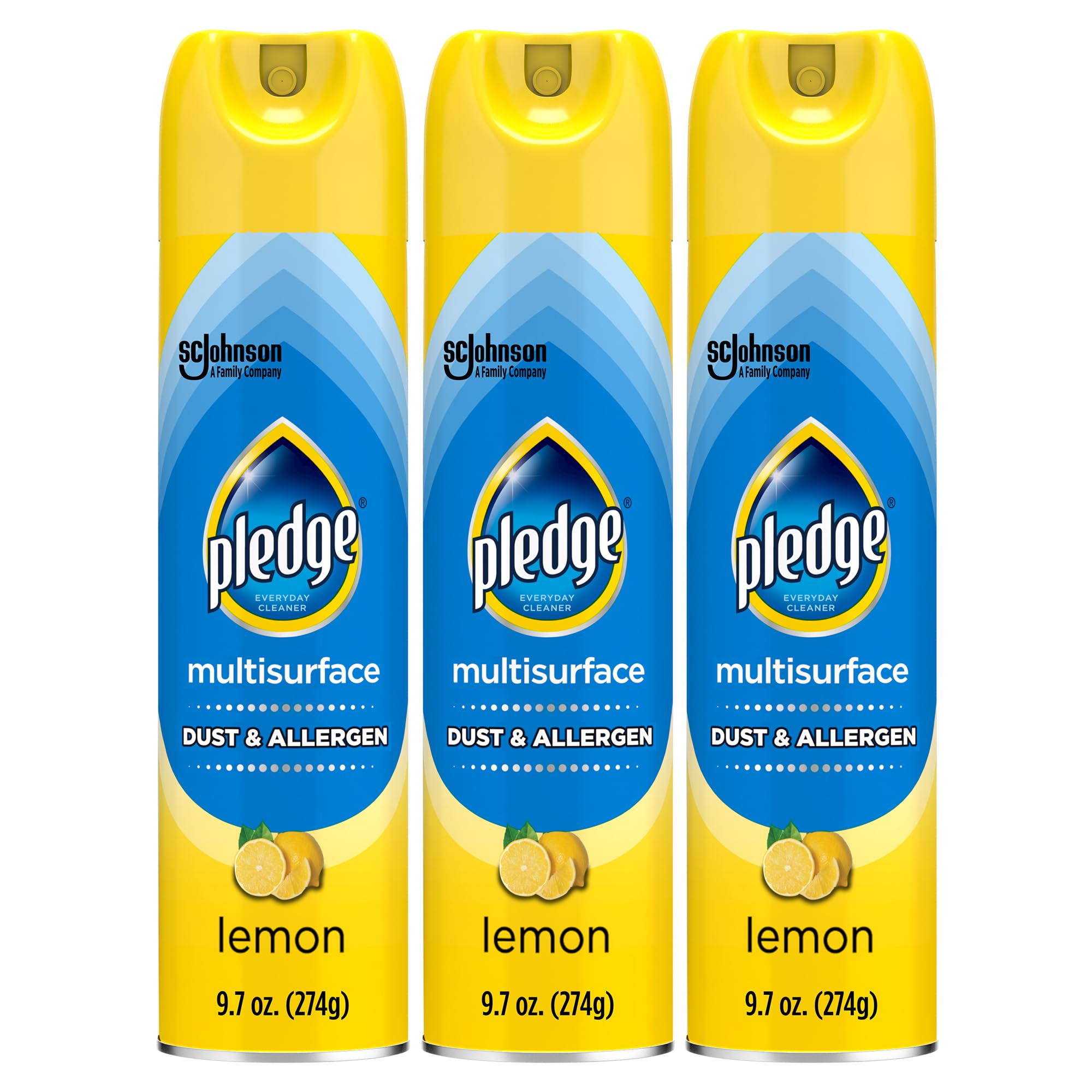 Pledge Dust & Allergen Multisurface Cleaner Spray, Works on Leather, Granite, Wood, and Stainless Steel, Multi, Lemon, 9.7 Ounce (Pack of 3)