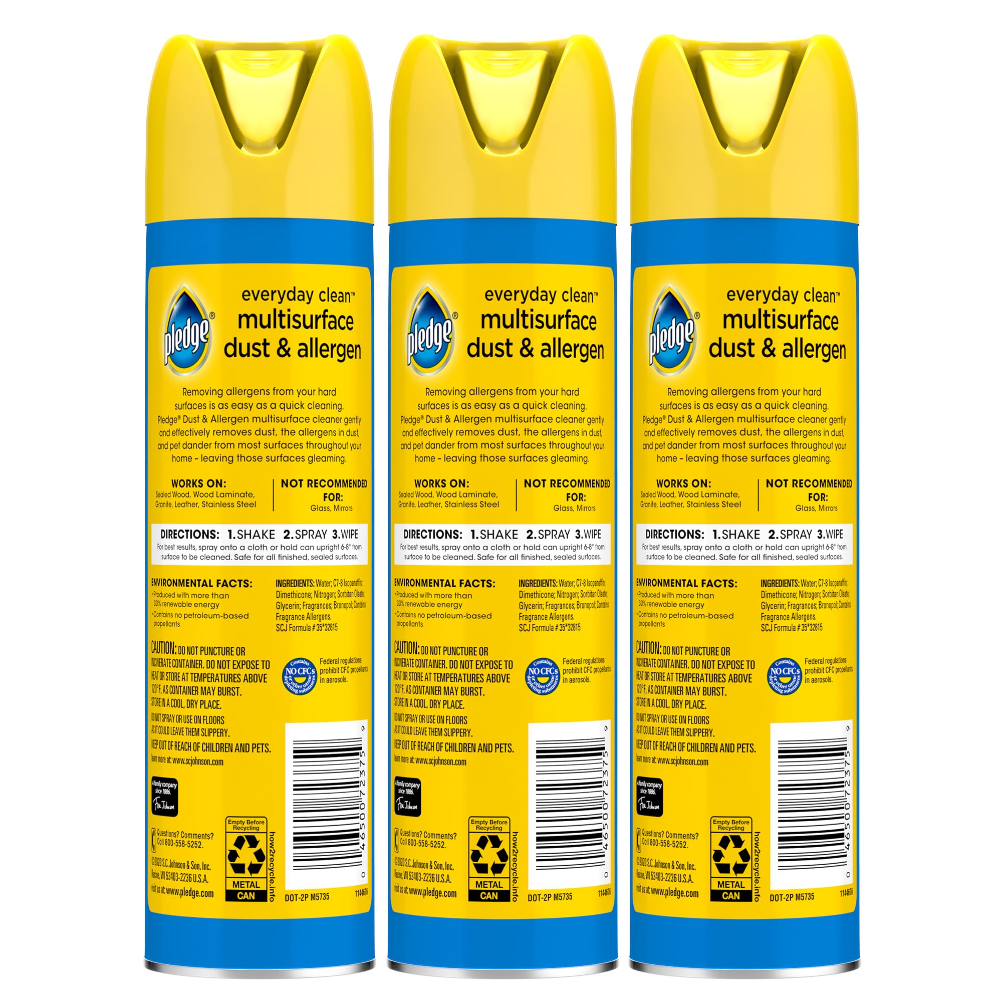 Pledge Dust & Allergen Multisurface Cleaner Spray, Works on Leather, Granite, Wood, and Stainless Steel, Multi, Lemon, 9.7 Ounce (Pack of 3)