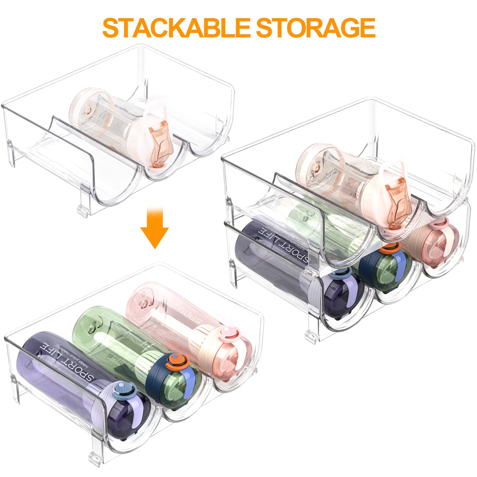 Tiawudi 2 Pack Water Bottle Organizer, Stackable Bottle Holder Rack, Water, Wine, and Drink Organizer Shelf for Cabinet, Kitchen Countertop, Pantry and Fridge