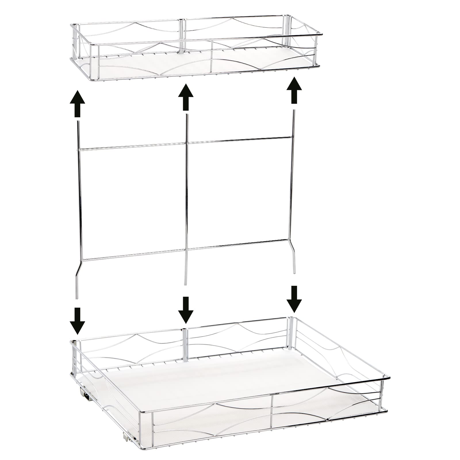 Elsjoy Under Sink Pull Out Sliding Shelf, 2 Tier Cabinet Storage Organizer Slide Out Drawer Basket with EVA Liner Pads for Kitchen, Bathroom, Request at Least 13.5" Cabinet Opening
