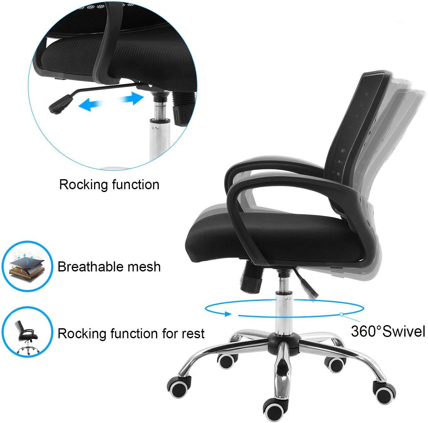 Office Chair Ergonomic Cheap Desk Chair Mesh Computer Chair Lumbar Support Modern Executive Adjustable Stool Rolling Swivel Chair for Back Pain, Black