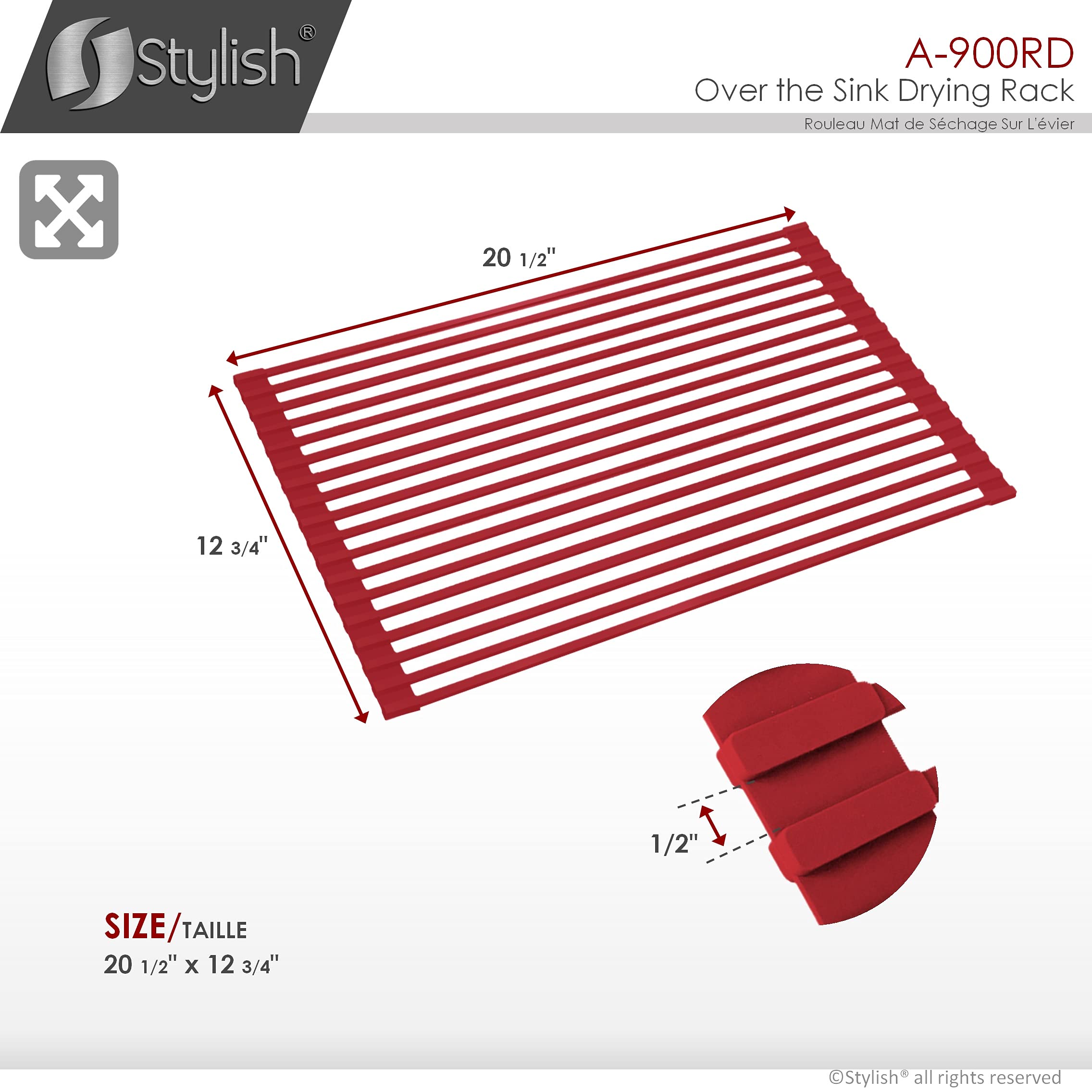 STYLISH Over The Sink Roll-Up Dish Drying Rack | Trivet | Heat Resistant | Drying Dishes and Rinsing Vegetables | Black | A-900BK