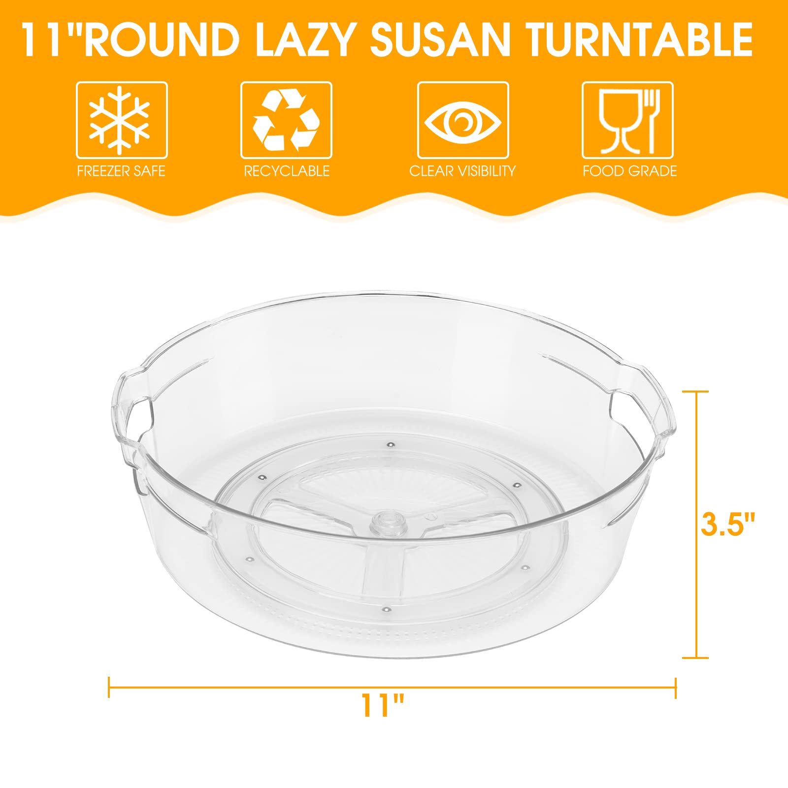 URALFA 2-Pack Lazy Susan Cabinet Organizer, Plastic Lazy Susan Turntable, 11" Rotating Round Lazy Susan Spice Rack Organizer for Pantry, Countertop, Clear
