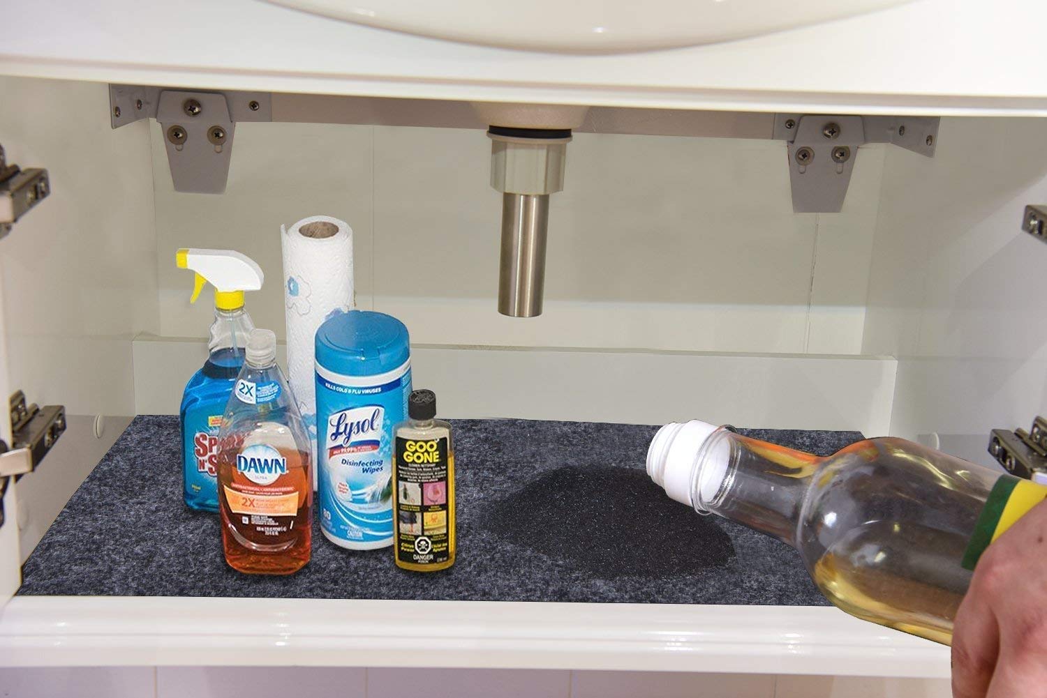 Under The Sink Mat for Cabinet,Drawer,Kitchen Tray Drip,Cabinet Liner,Absorbent Fabric Layer,Anti-Slip Waterproof Layer,Reusable,Washable (36inches X 24inches)