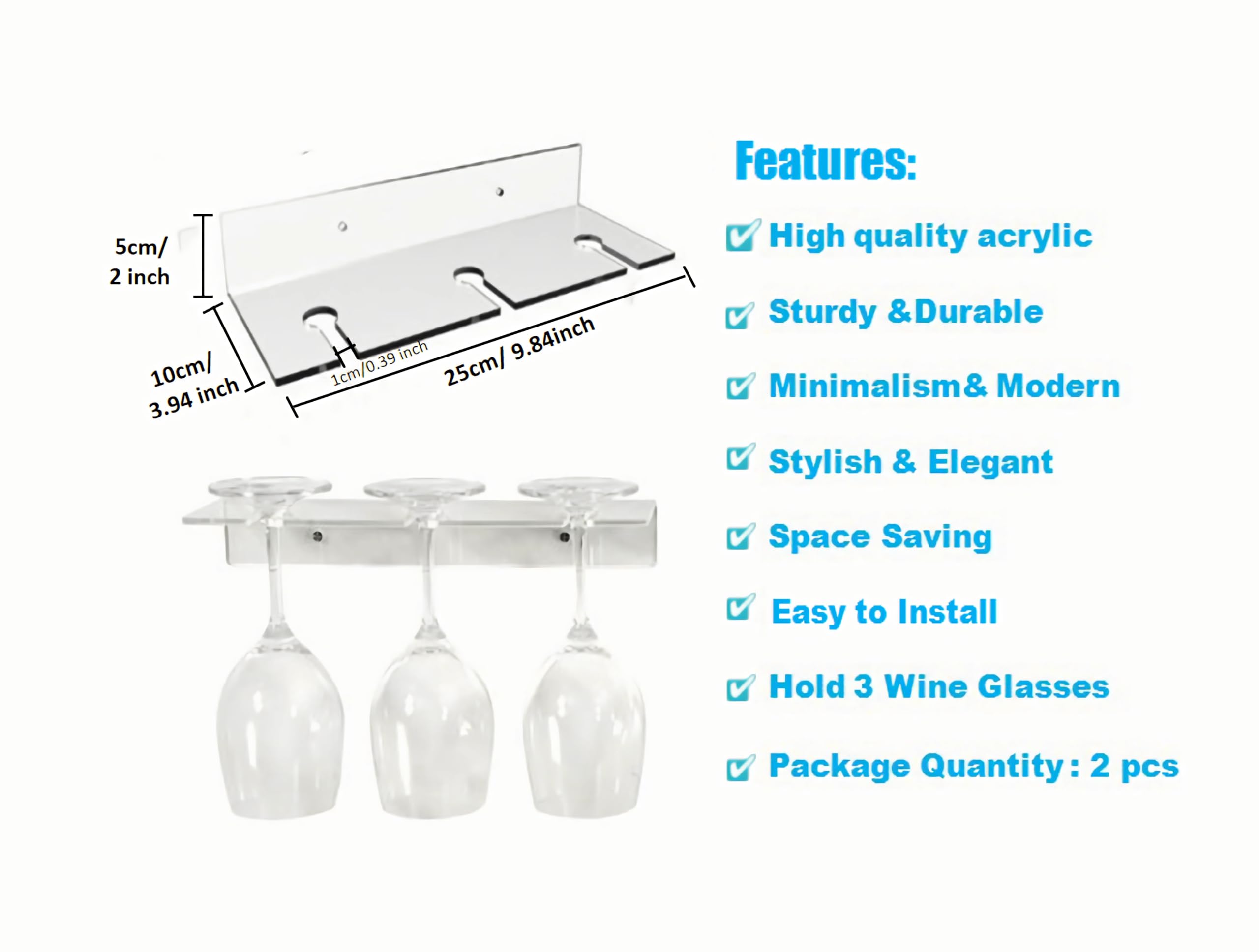 Generic Brands Stemware Rack,Wine Glasses Holder Under Cabinet Organization and Storage Set of 2, Clear Acrylic Finish 11 Inch Wine Glass Rack