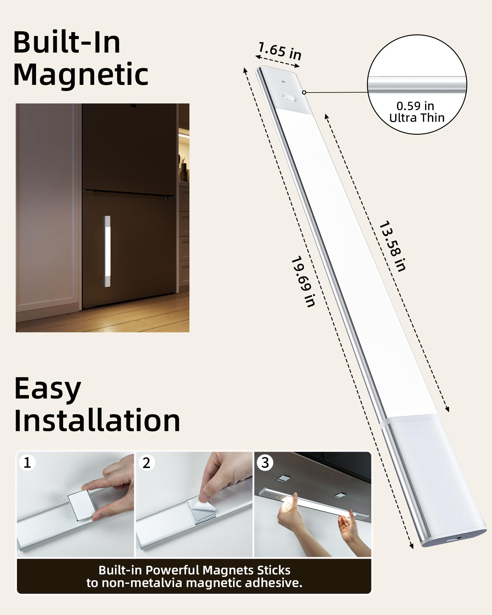 EZVALO LED Closet Light, 48LED Battery Operated Lights Motion Sensor Light Rechargeable Under Cabinet Lighting Night Light for Closet, Cabinet, Kitchen, Wardrobe, Cupboard