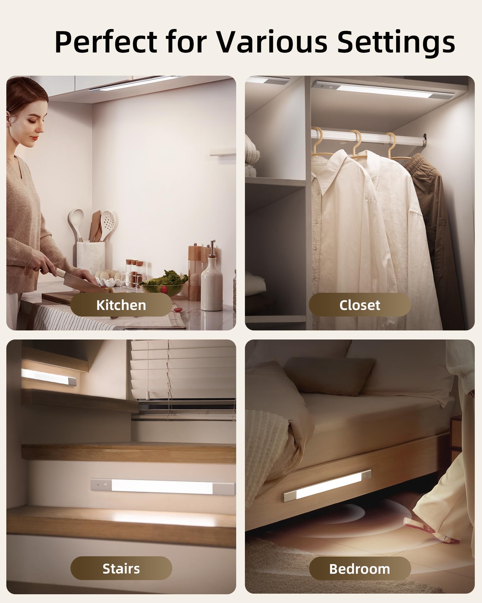 EZVALO LED Closet Light, 48LED Battery Operated Lights Motion Sensor Light Rechargeable Under Cabinet Lighting Night Light for Closet, Cabinet, Kitchen, Wardrobe, Cupboard