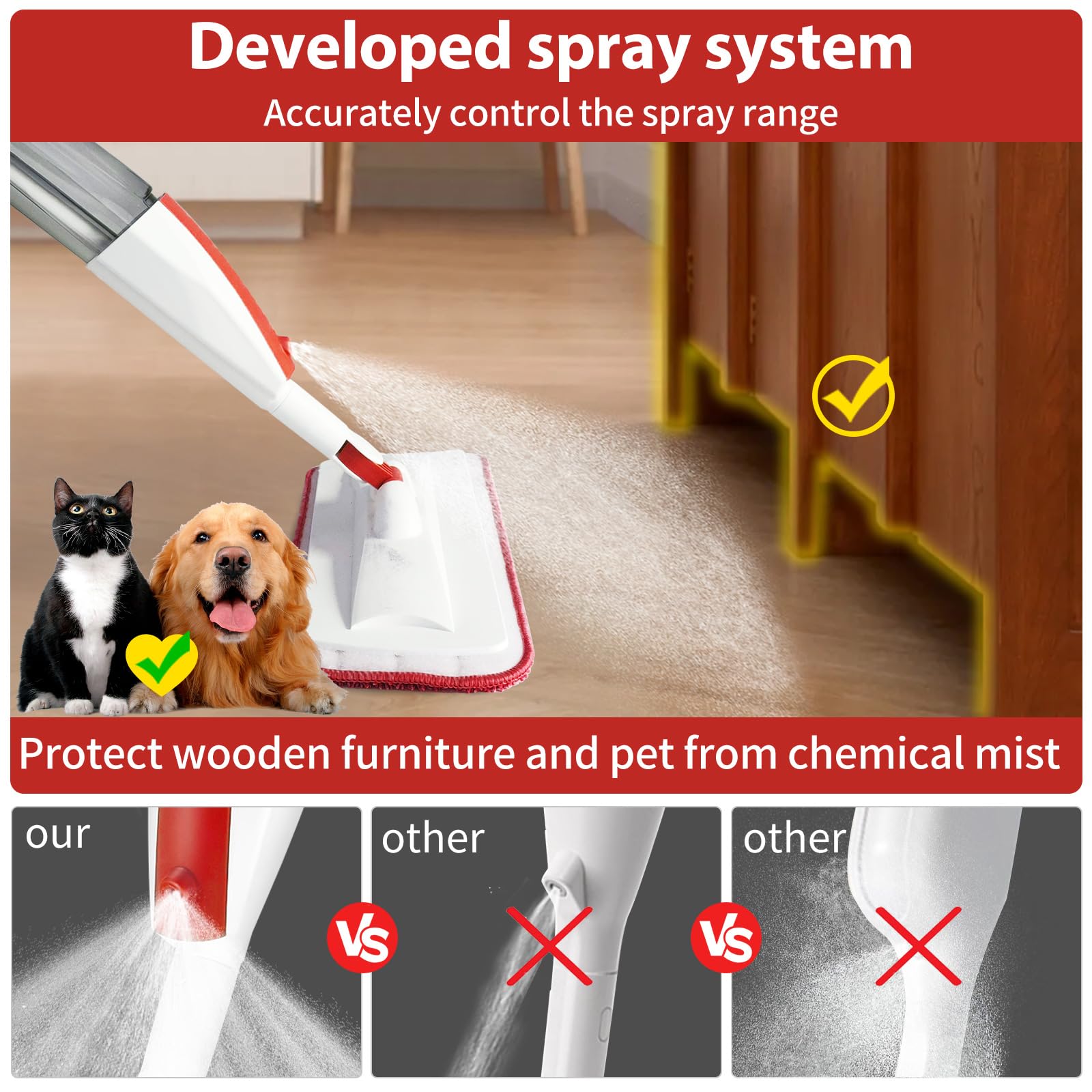 Mops for Floor Cleaning Wet Spray Mop with 14 oz Refillable Bottle and 2 Washable Microfiber Pads Home or Commercial Use Dry Wet Flat Mop for Hardwood Laminate Wood Ceramic