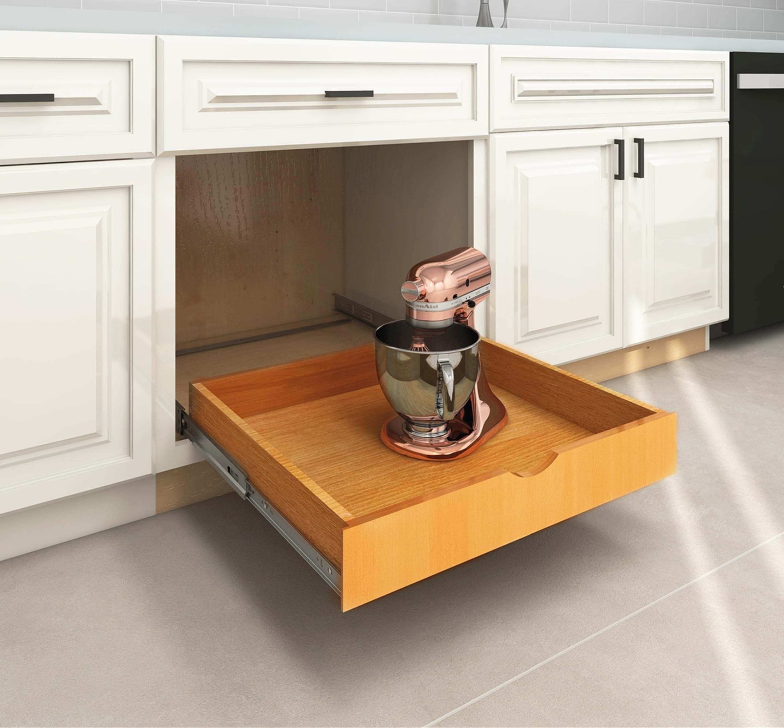 Soft Close Wooden Drawer Box Organizer Fully Assembled Pull Out Under Cabinet Sliding Shelf Base Kitchen Bathroom Vanity Under Sink Pull Out Organizer Drawer | Wood Roll Out Tray (26''W x 22''D)