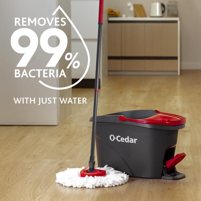 O-Cedar EasyWring Microfiber Spin Mop, Bucket Floor Cleaning System, Red, Gray