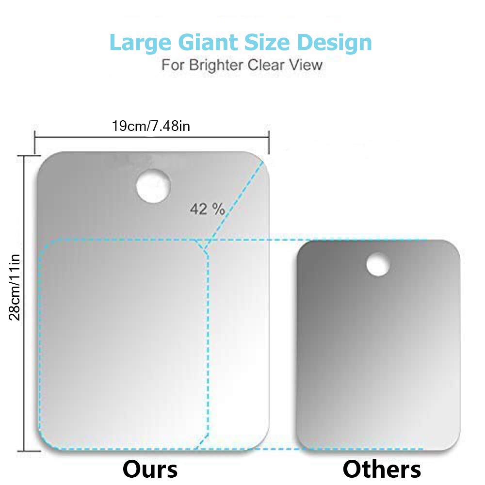 XoYo-Large Fogless Shower Mirror(11inX7.48in), Includes 1 Adhesive Hooks, Anit-Fog Shower Mirror, Shower Makeup Shave Mirror, Frameless Shower Mirror, Wall Hanging Mirror