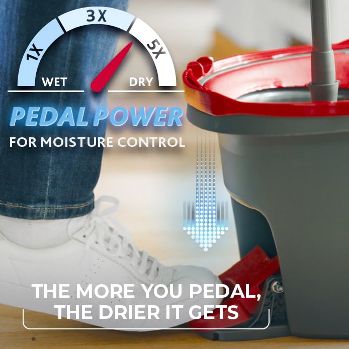 O-Cedar EasyWring Microfiber Spin Mop, Bucket Floor Cleaning System, Red, Gray