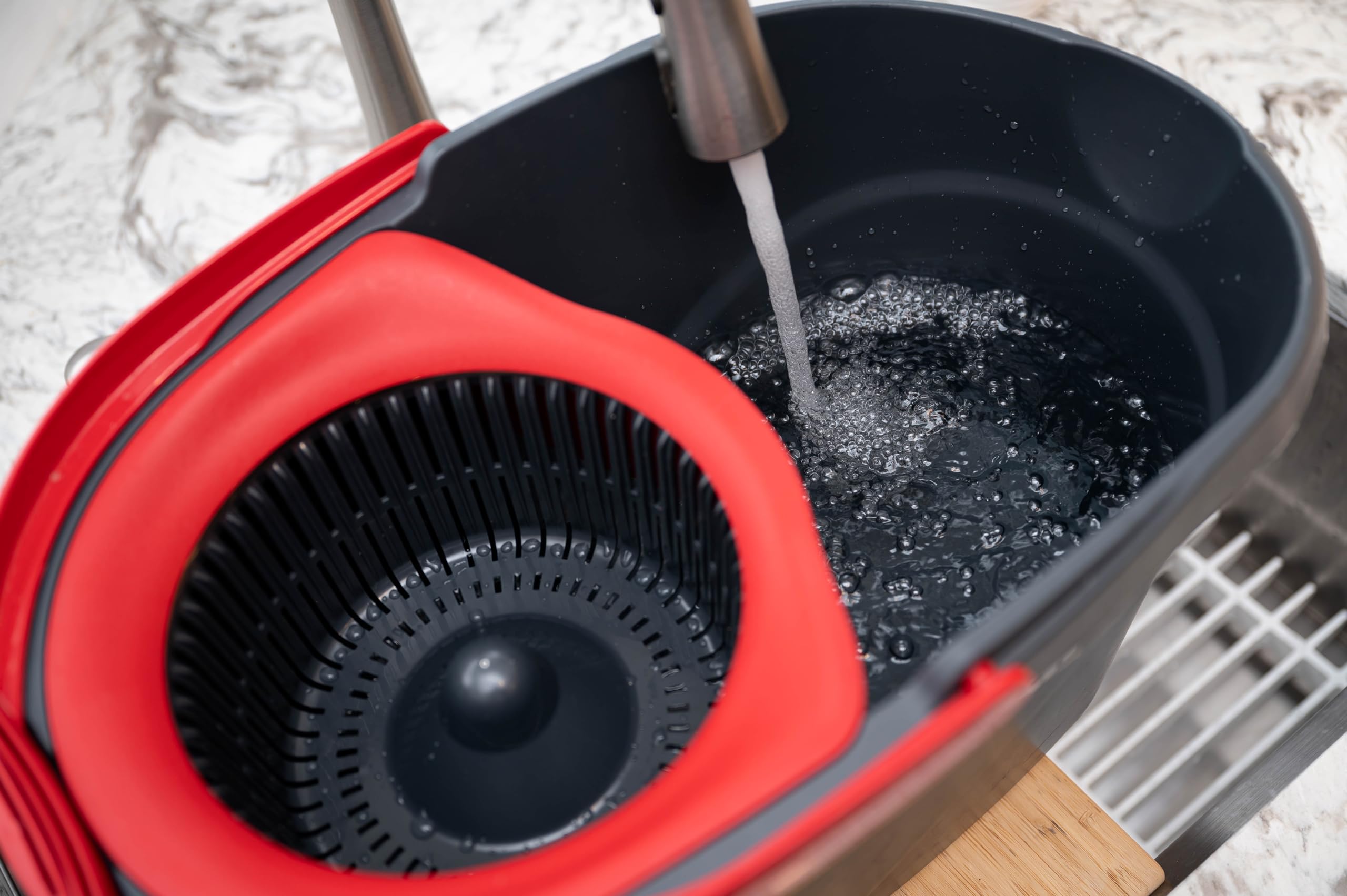 O-Cedar EasyWring Microfiber Spin Mop, Bucket Floor Cleaning System, Red, Gray