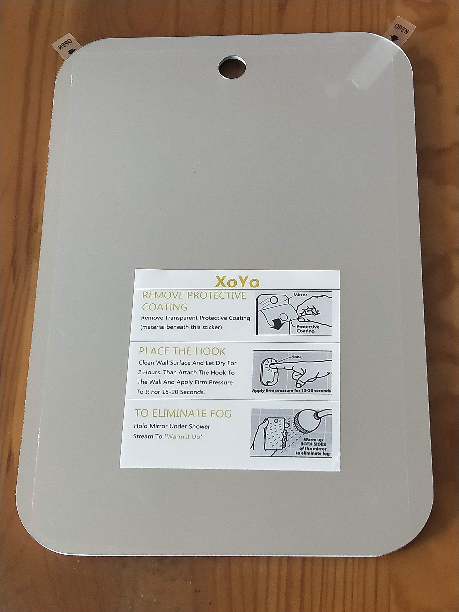 XoYo-Large Fogless Shower Mirror(11inX7.48in), Includes 1 Adhesive Hooks, Anit-Fog Shower Mirror, Shower Makeup Shave Mirror, Frameless Shower Mirror, Wall Hanging Mirror