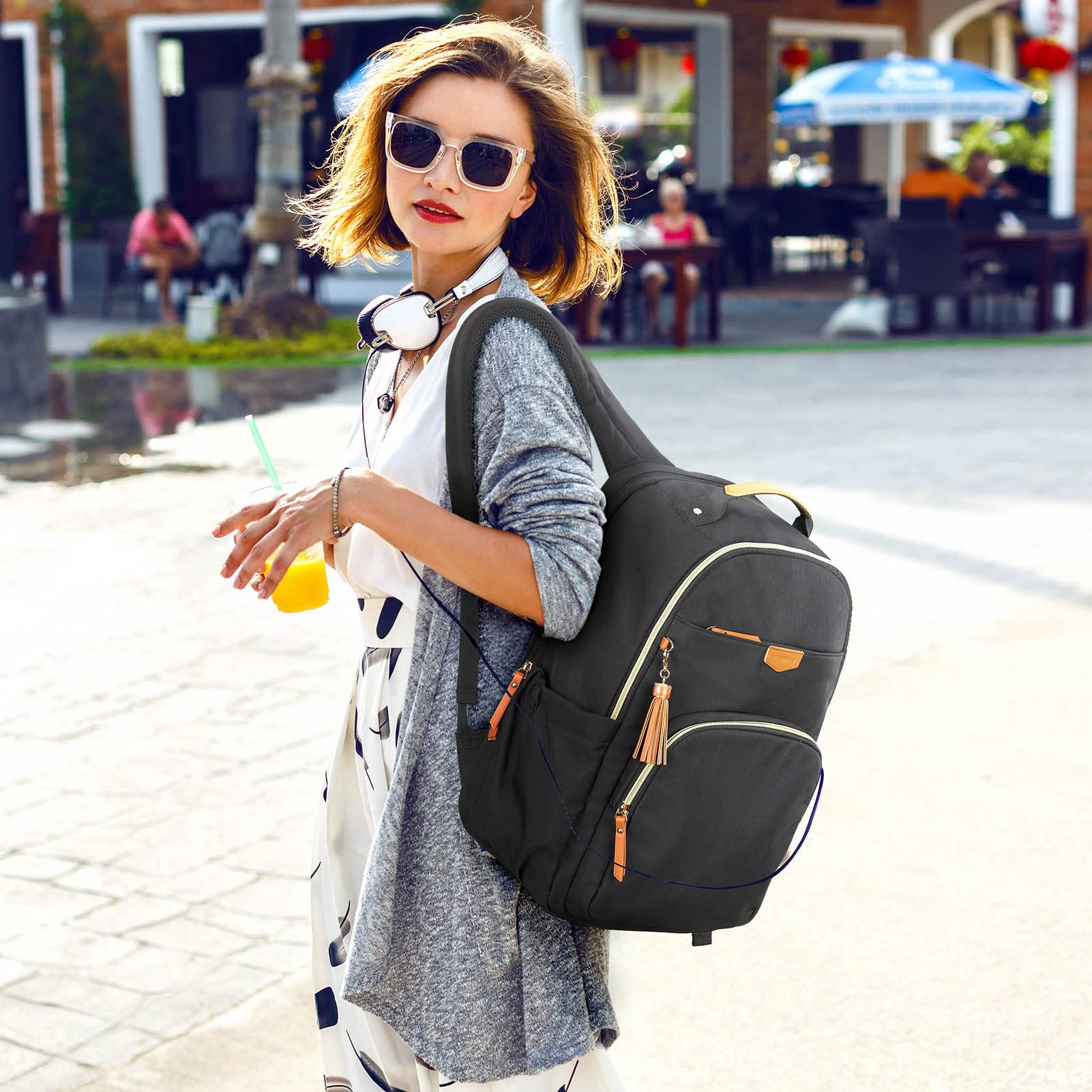 Missnine Laptop Backpack for School Travel Women 15.6 Inch Computer Back Pack with Charging Port Water Repellent Bookbag Lightweight