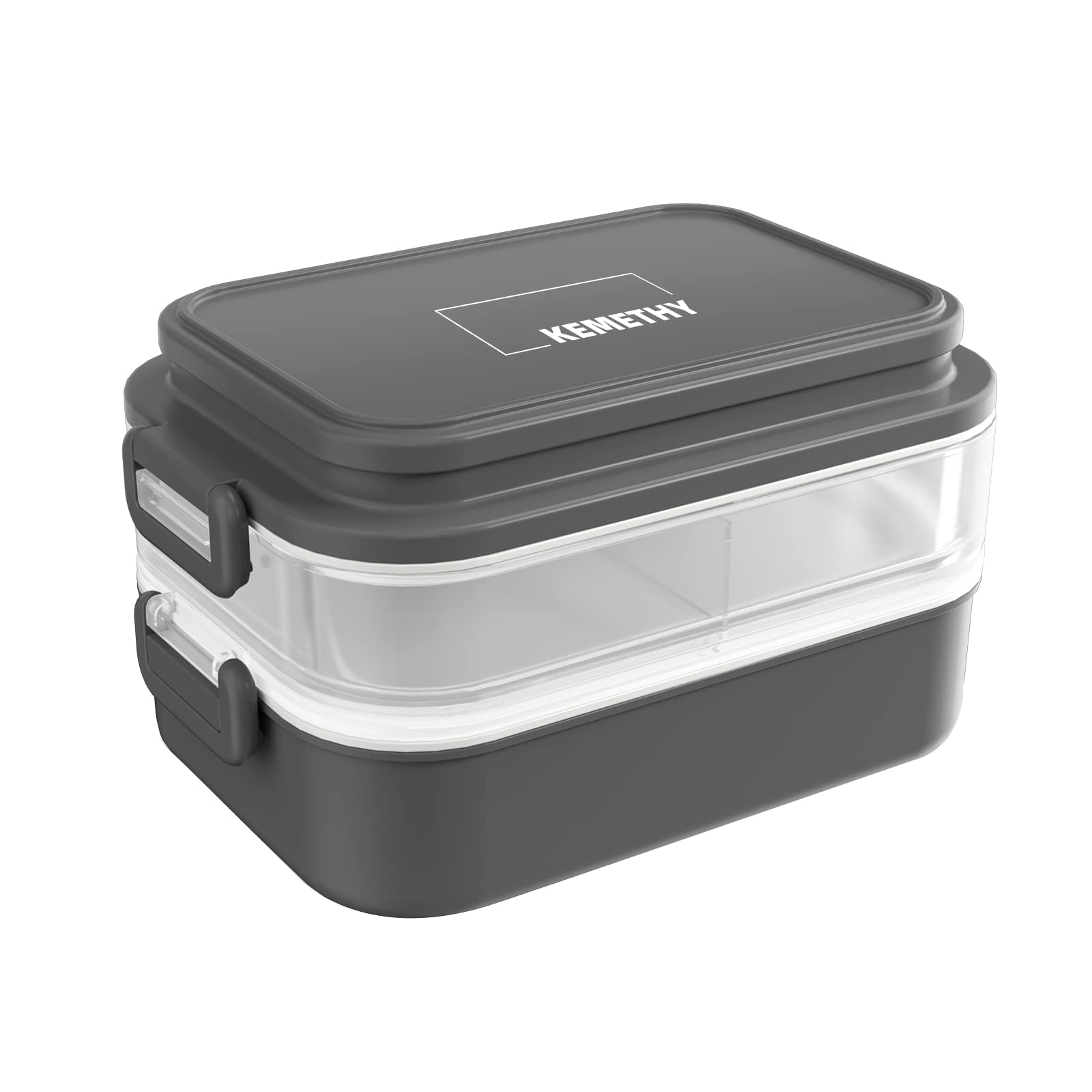 KEMETHY Bento Box Adult Lunch Box, Bento Lunch Box for Adults, Stackable Bento Lunch Containers for Adults, Leak-Proof 2000ML/68OZ Large Capacity Adult Bento Box with Tableware and Sauce Cups, Gray