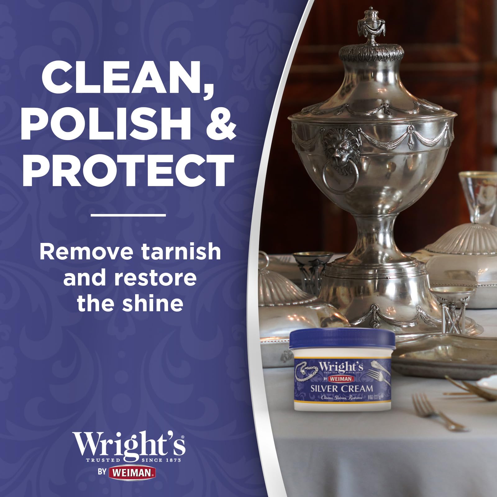 Wright's Silver Cleaner and Polish Cream - 8 Ounce with Polishing Cloth - Ammonia-Free - Gently Clean and Remove Tarnish without Scratching