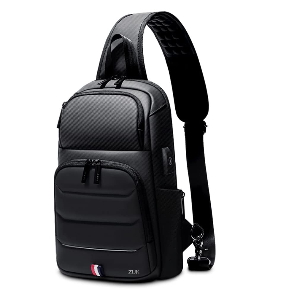 ZUK Sling Backpack for Men Waterproof Shoulder Crossbody Bag Chest Bag with USB Charging Port Small Sling Bag Fits 9.7 Inch Ipad