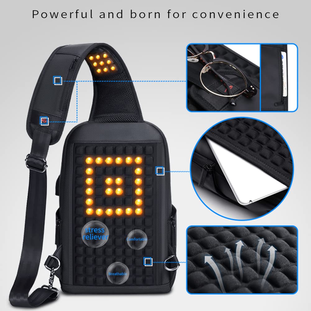 ZUK Sling Backpack for Men Waterproof Shoulder Crossbody Bag Chest Bag with USB Charging Port Small Sling Bag Fits 9.7 Inch Ipad