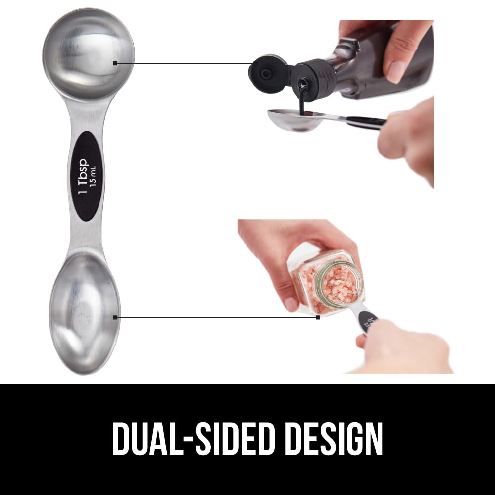 Gorilla Grip Magnetic Measuring Spoons 8 Piece Set, Stainless Steel Metal Cups, Dual Sided Nesting Design, Metric and US, Precise Teaspoon Measurements, Baking and Cooking Supplies, Gifts, Black