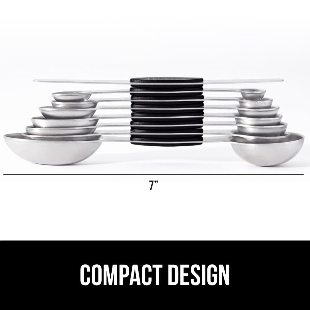 Gorilla Grip Magnetic Measuring Spoons 8 Piece Set, Stainless Steel Metal Cups, Dual Sided Nesting Design, Metric and US, Precise Teaspoon Measurements, Baking and Cooking Supplies, Gifts, Black