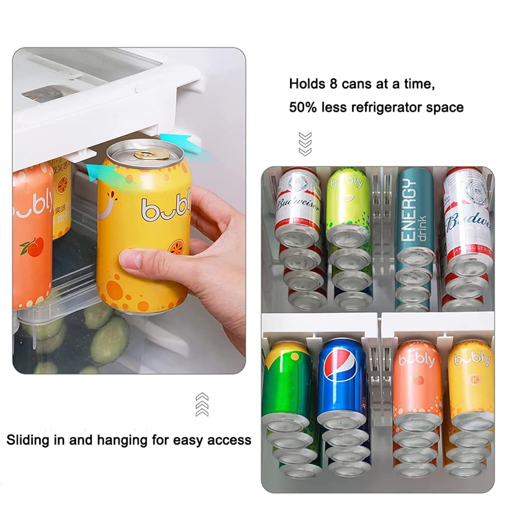 Hanging Soda Can Organizer for Refrigerator, Adjustable Suspended Cans Storage Rack, Stacking Pop Can Dispenser for Fridge, Beer Drink Holder for Fridge Freezer, Beverage & Canned Food Organizers