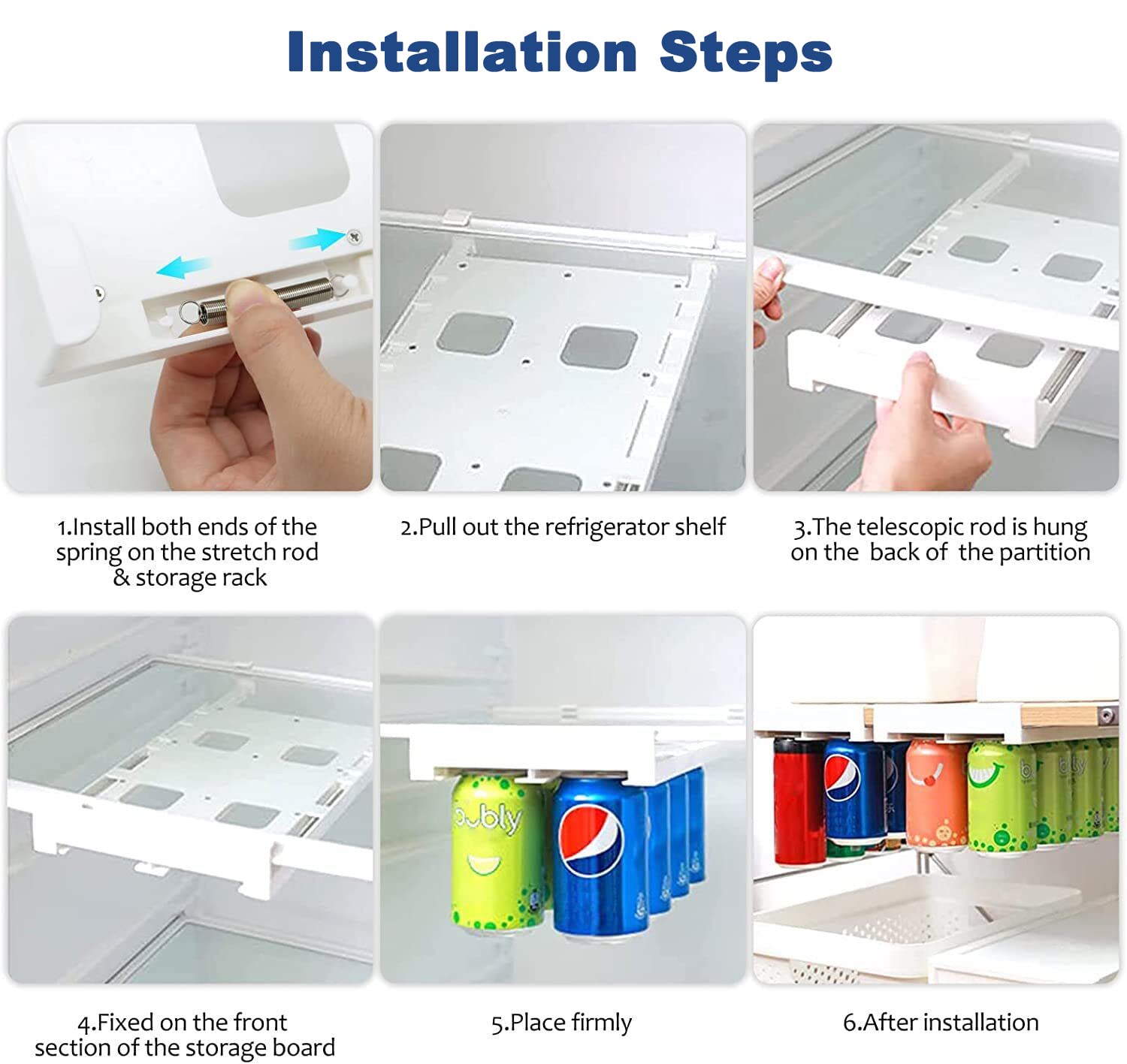 Hanging Soda Can Organizer for Refrigerator, Adjustable Suspended Cans Storage Rack, Stacking Pop Can Dispenser for Fridge, Beer Drink Holder for Fridge Freezer, Beverage & Canned Food Organizers