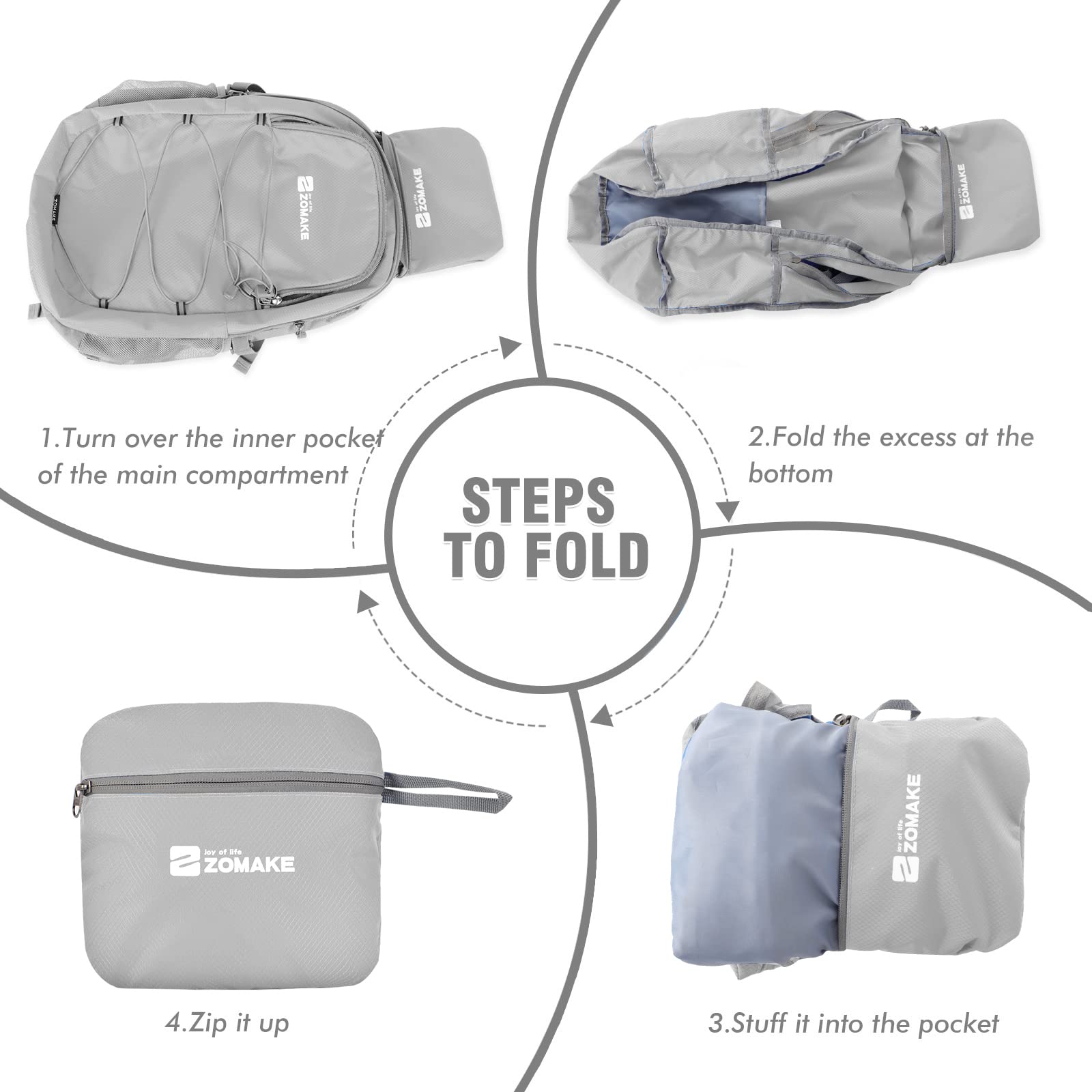 ZOMAKE Packable Backpack 35L:Lightweight Hiking Backpacks - Foldable Water Resistant Back Pack Travel Day Pack for Camping Outdoor Hiking (Medium grey)